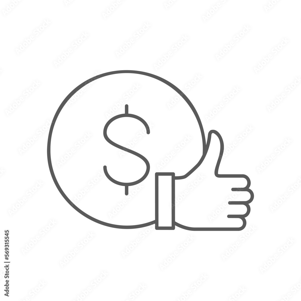 Coin with a thumb up, positive feedback, customer review, rating lineal ...