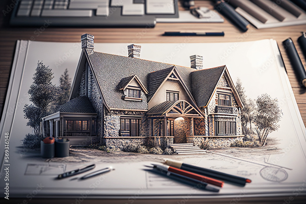 House project Construction. Family house design project. Luxury villa ...