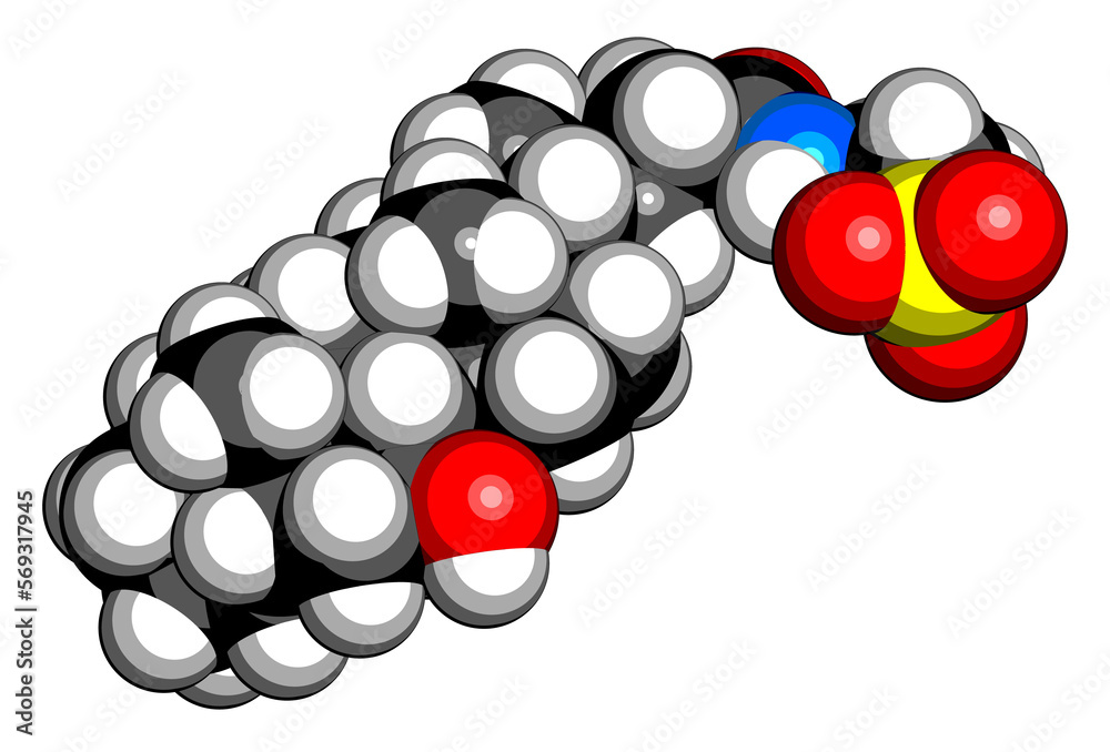 Taurursodiol drug molecule. Also known as ursodoxicoltaurine and ...