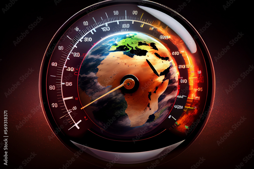 Measuring the Earth's Temperature: Planet Earth, Global Warming, Speedometer, Thermometer Stock ...