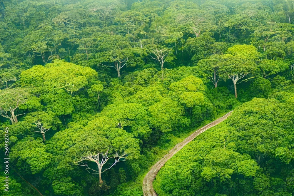 Aerial view of forestry green perennial tree in tropical rainforest ...