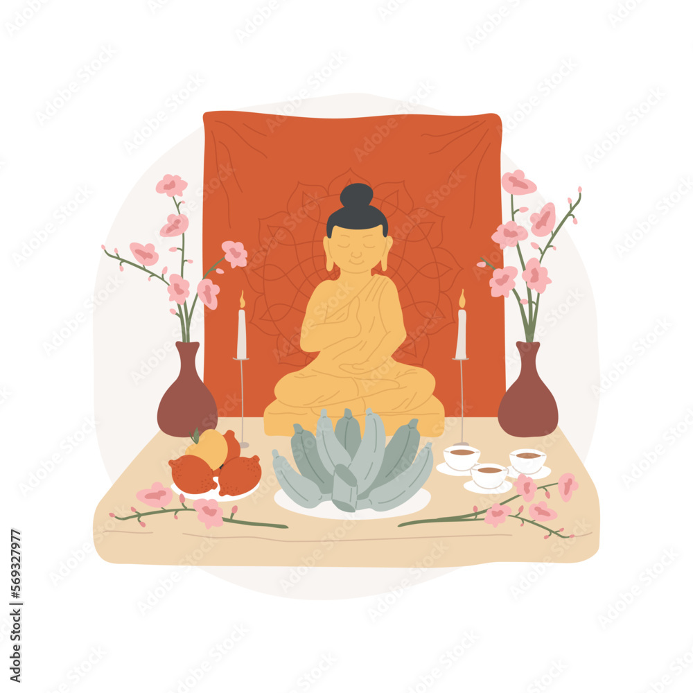Shrine offerings isolated cartoon vector illustration. Buddhism shrine ...