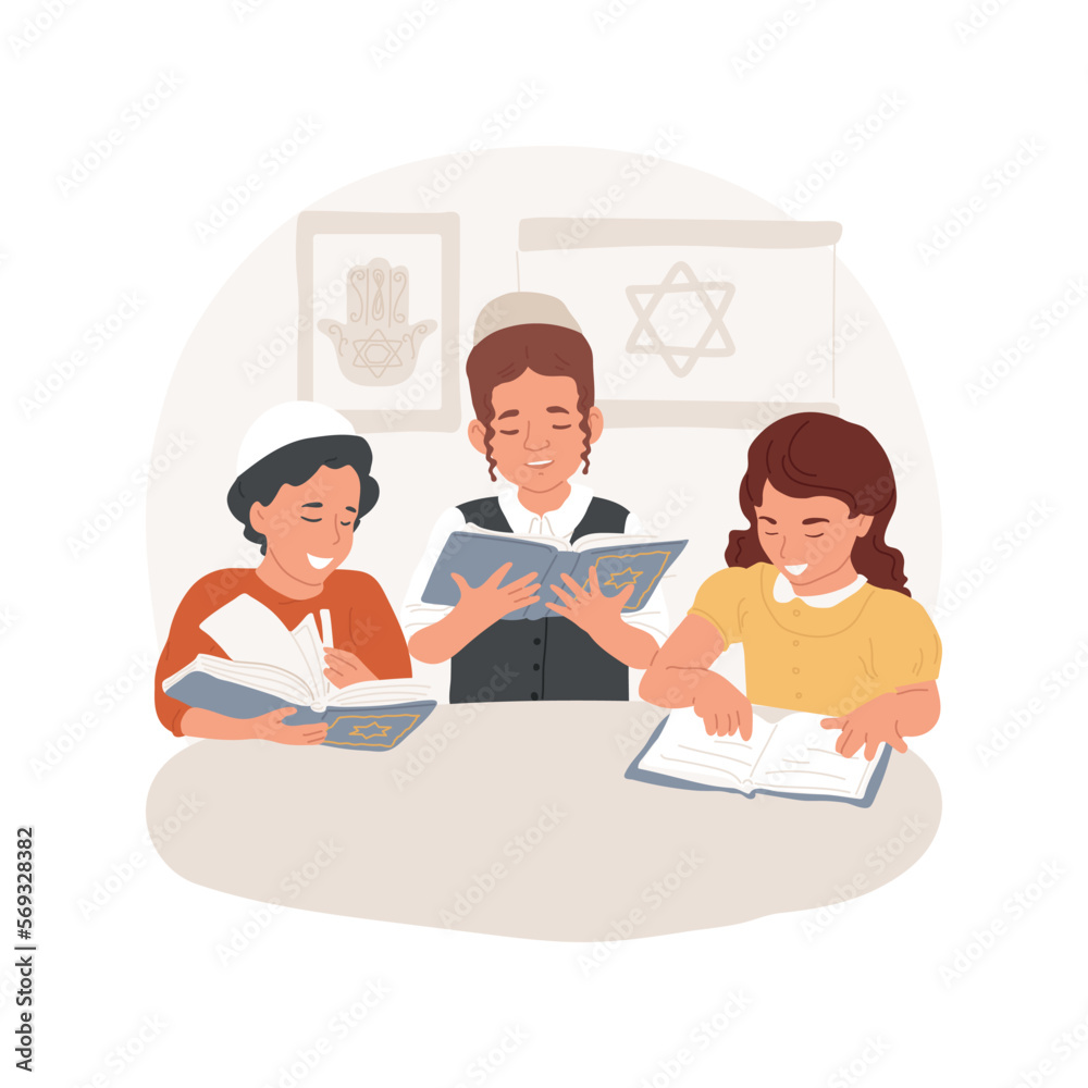 Torah study isolated cartoon vector illustration. Jewish children ...