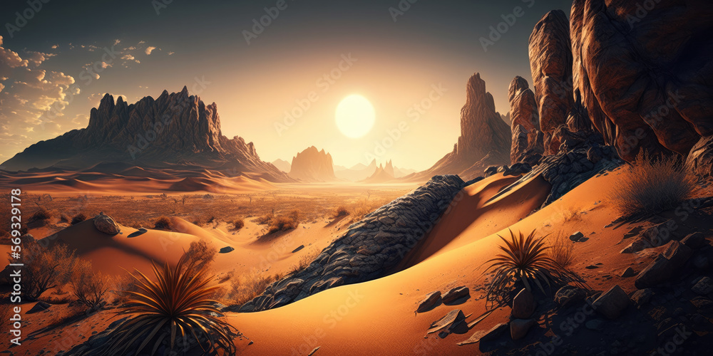 futuristic desert landscape in panorama format created with Generative ...