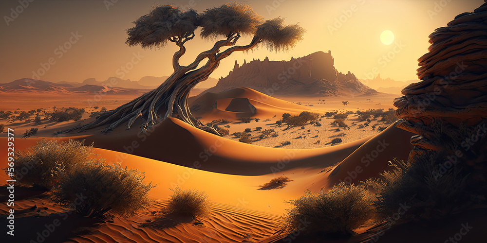 futuristic desert landscape in panorama format created with Generative ...