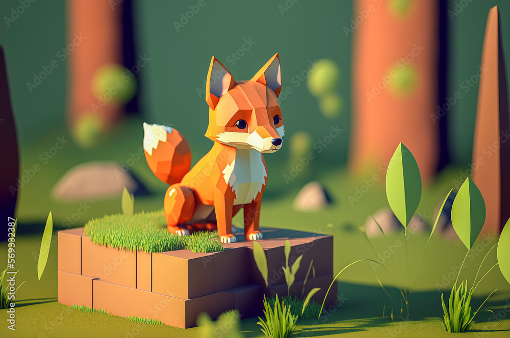 Fox, animals made of 3d cubes, voxel illustration for video games or ...