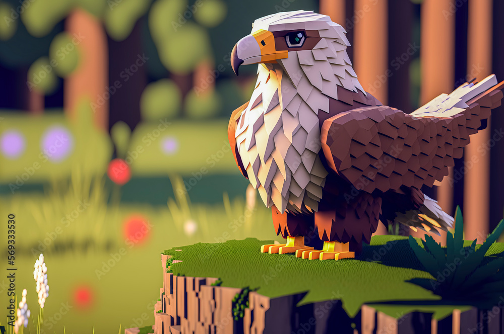 Eagle, animals made of 3d cubes, voxel illustration for video games or ...