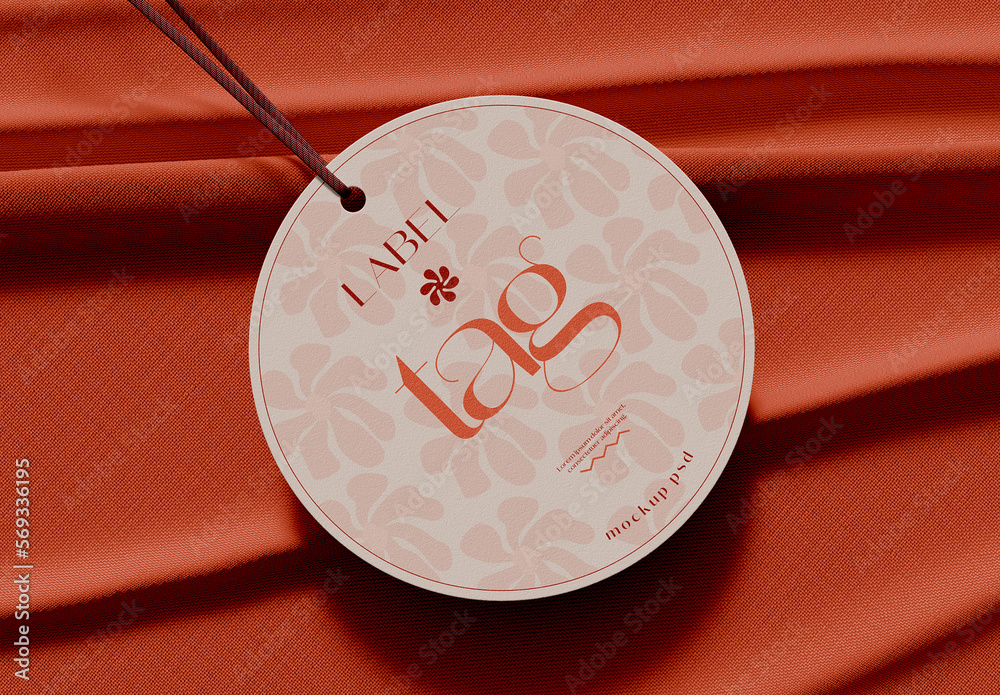 Circle Tag on Fabric Mockup Stock Template | Adobe Stock