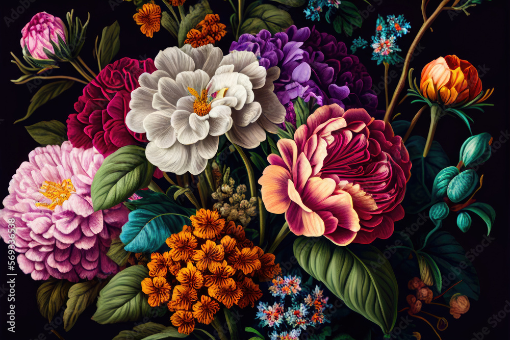 Vintage bouquet of beautiful flowers. Floral background. Abstract ...