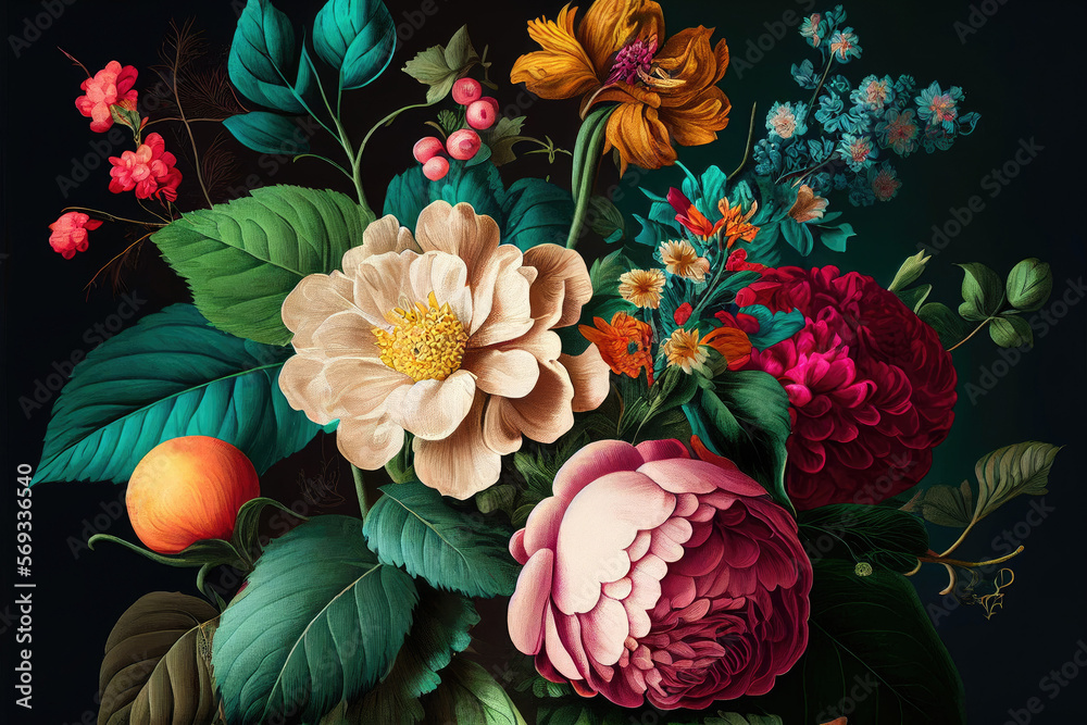 Vintage bouquet of beautiful flowers. Floral background. Abstract ...