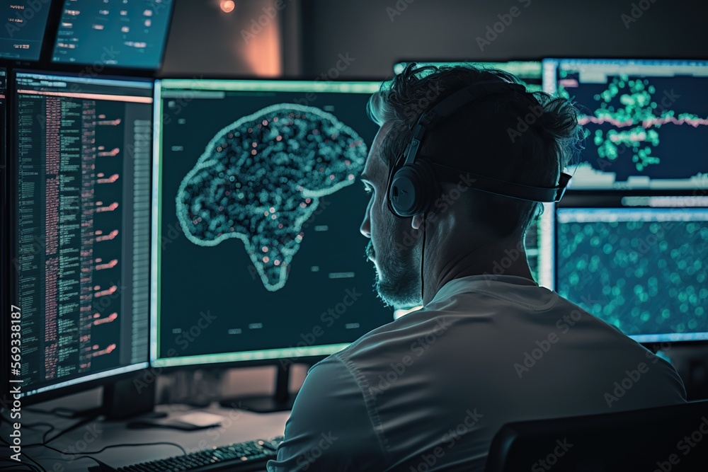 Person working with artificial intelligence systems to evaluate and ...