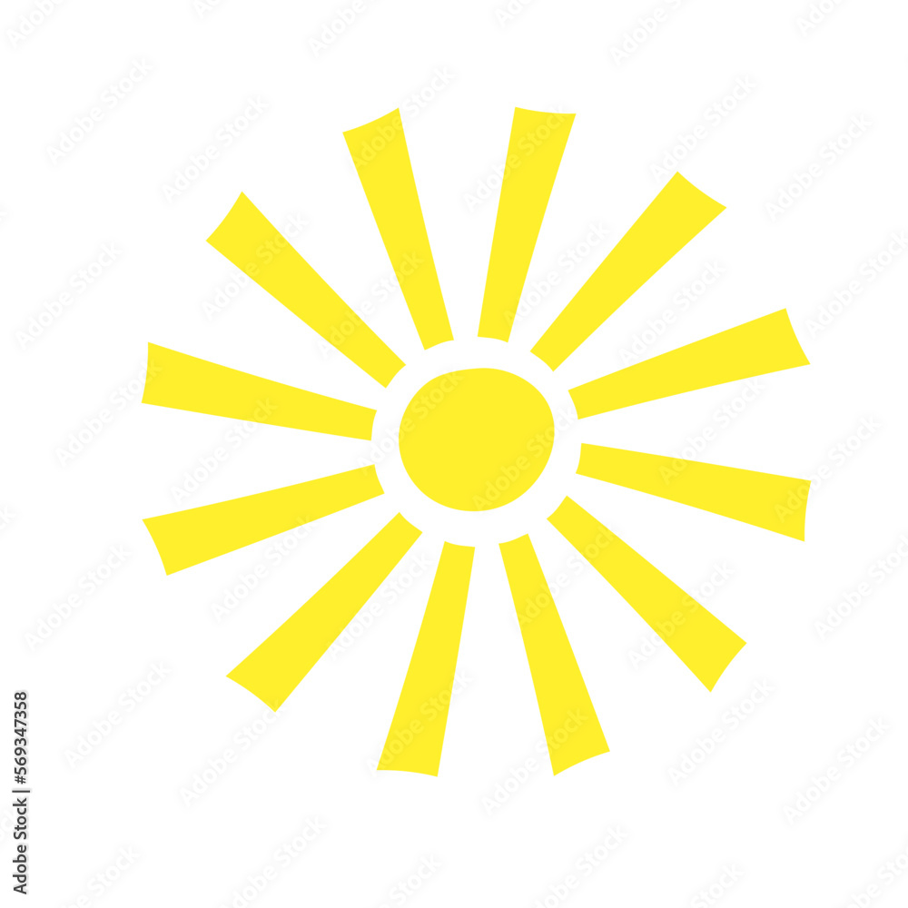Simple yellow sun vector flat illustration with round shape middle ...
