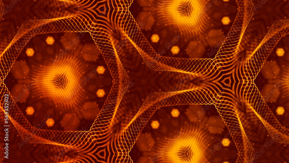 3d render. Gold motion design background with symmetrical pattern ...