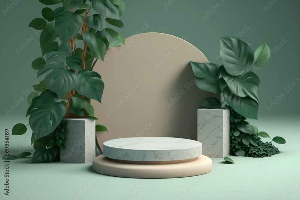 Natural stone and concrete podium in Natural green background for Empty ...
