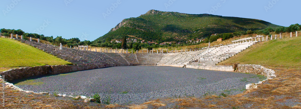 panoramic view of the ancient stadium of Ithomi (ancient Messinia built ...