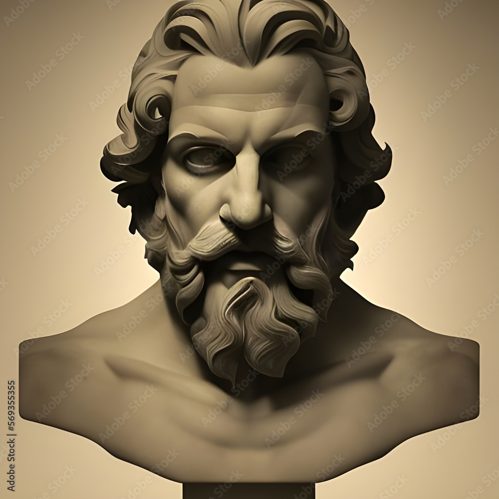 Generative AI image featuring a chiseled white marble statue bust of ...