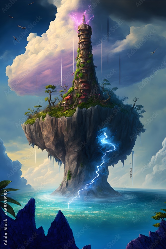 fantasy tower tall digital illustration of floating islandz in the sky ...