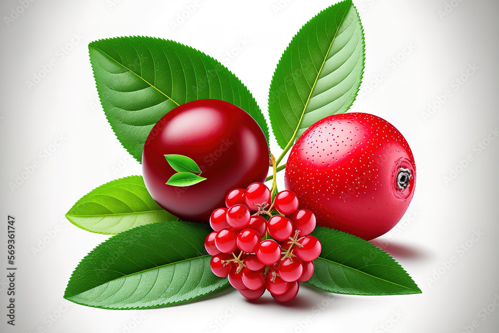 Cranberry on its own. leaves and cranberries on a white background ...