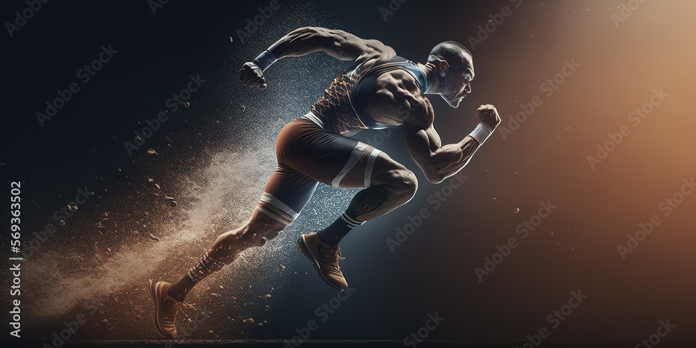 Full body length shot of professional runner over dark background with ...