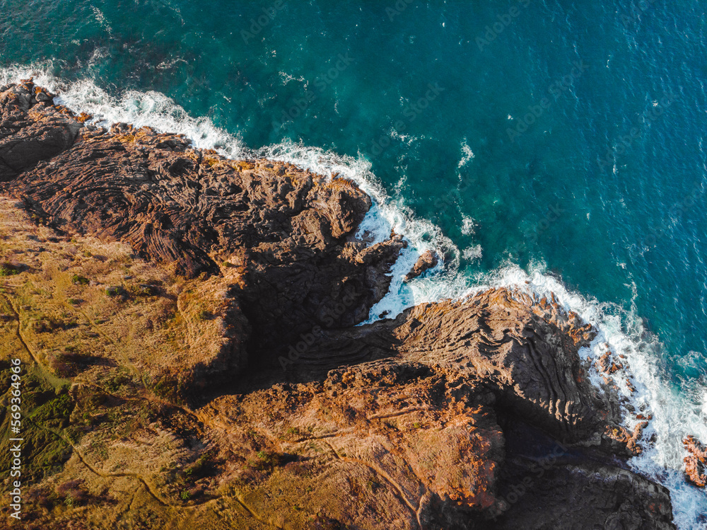 Beautiful island coast shore and water texture topdown known as la ...