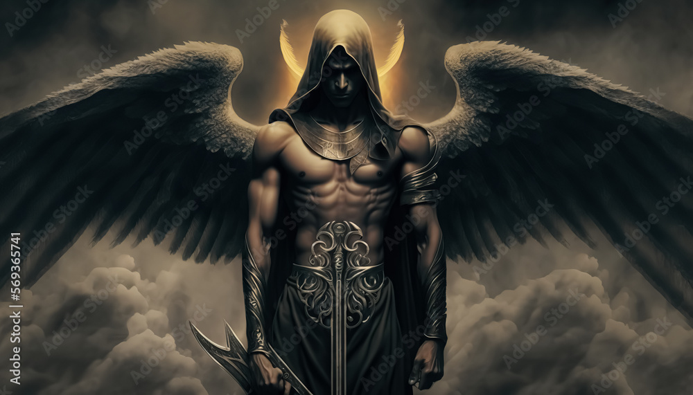 Dark warrior angel with medieval sword before the fight. fantasy ...