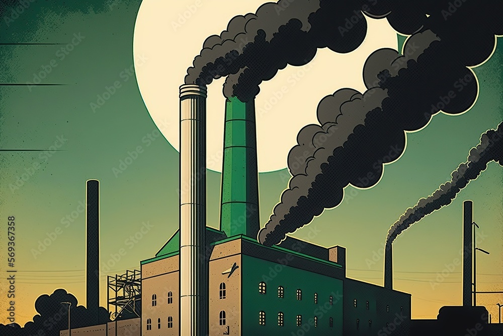 Factory with smoke stack indicating efforts to reduce waste and ...