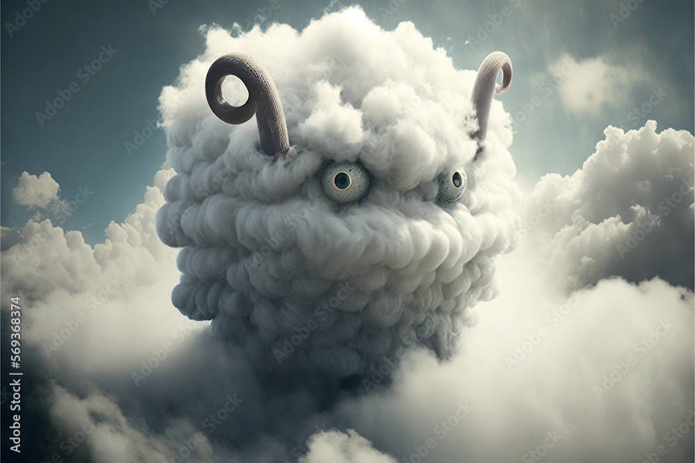 funny monster made of cloud created with Generative AI technology ...