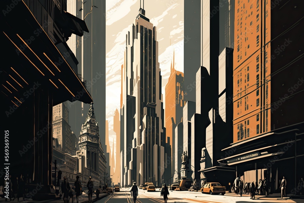 Modern cityscape with tall buildings and busy streets, concept of ...