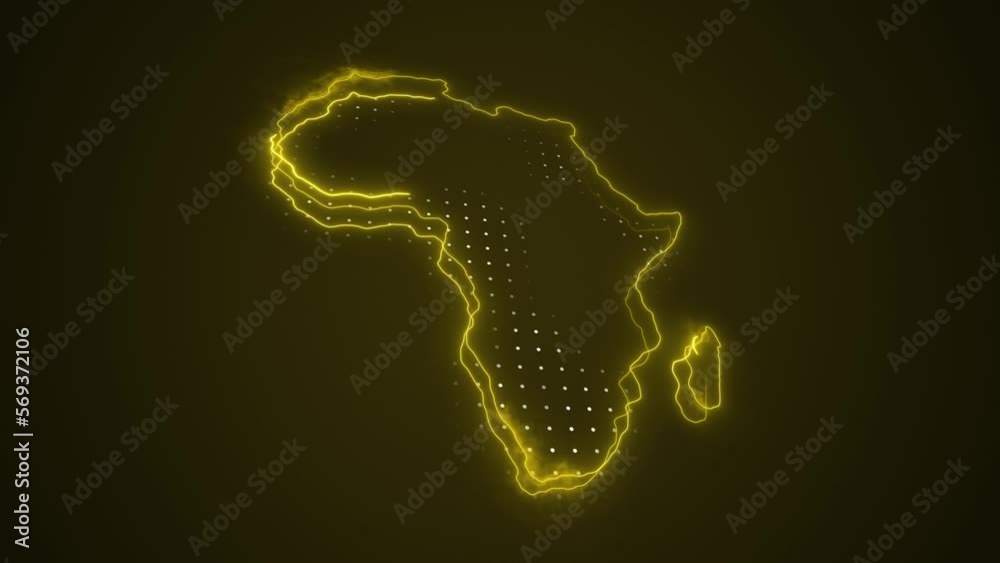 3D Neon Yellow Africa Map Borders Outline Loop Background. 3D Neon ...