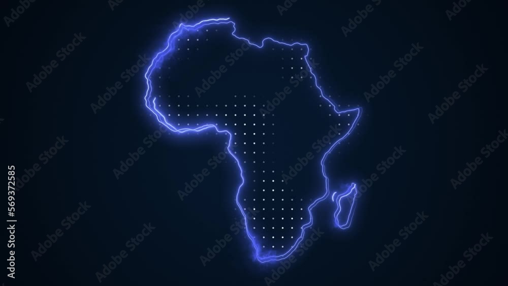 Neon Blue Africa Map Borders Outline Loop Background. Neon Blue Colored ...