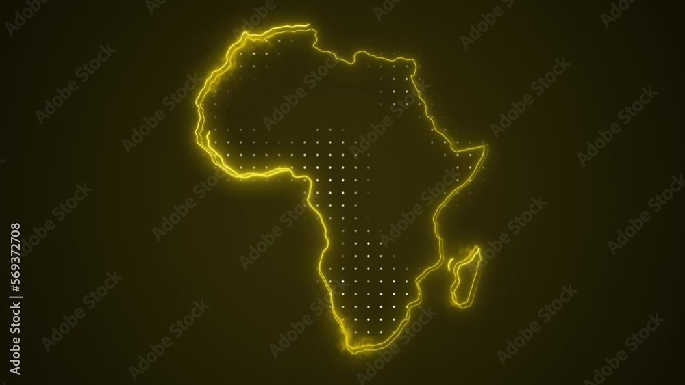 Neon Yellow Africa Map Borders Outline Loop Background. Neon Yellow ...