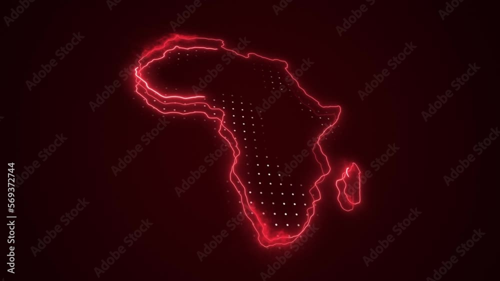3D Neon Red Africa Map Borders Outline Loop Background. 3D Neon Red ...