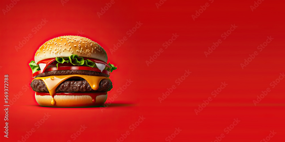 Hamburger on a Red Background with Space for Copy (Generative AI) Stock ...
