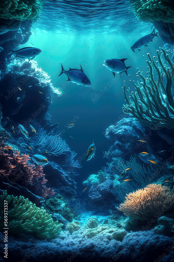 ocean underwater deep nature background, AI Stock Illustration | Adobe ...