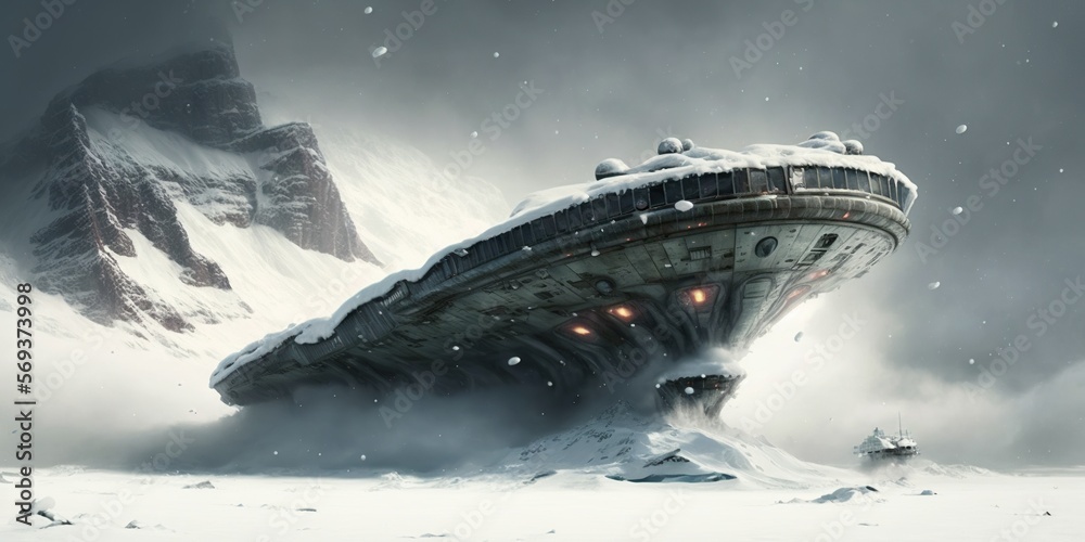 Alien ship in greenland strong blizzard, concept of UFO and Weather ...