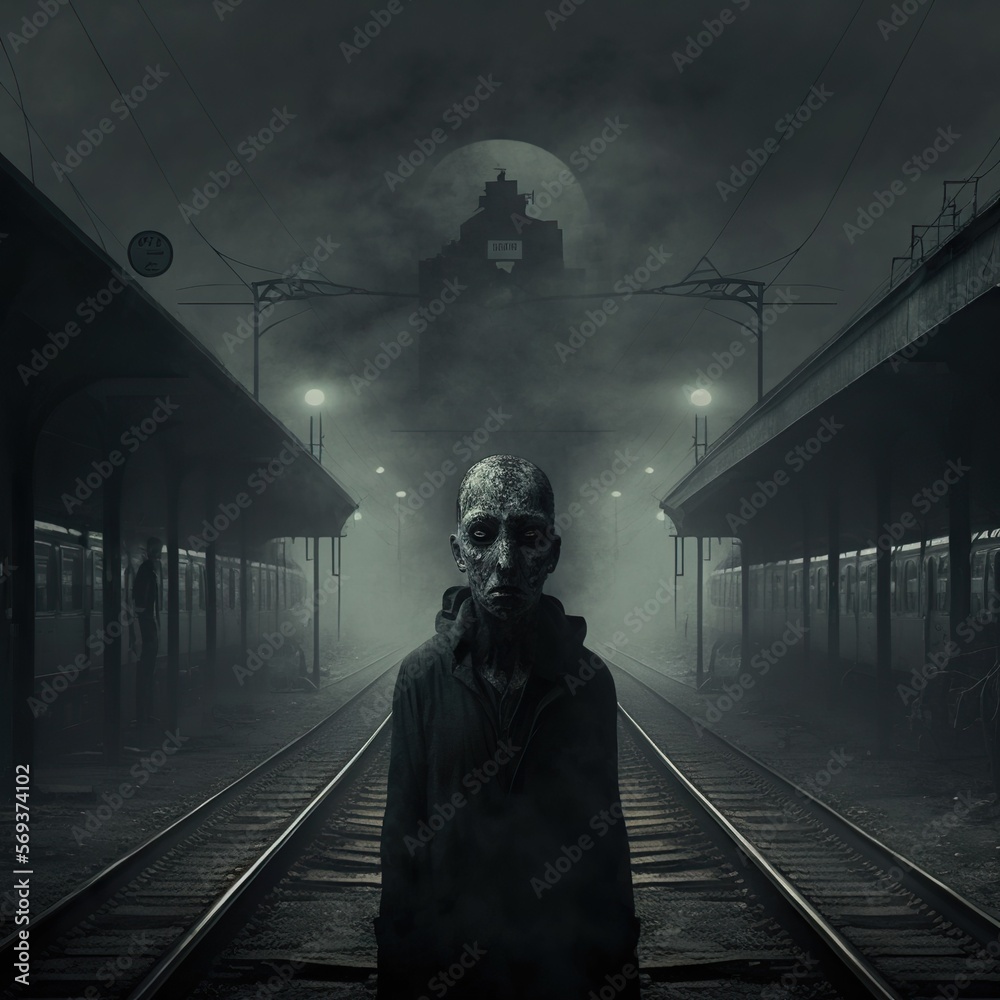 Eerie man standing on railways, concept of Mysterious and Foreboding ...