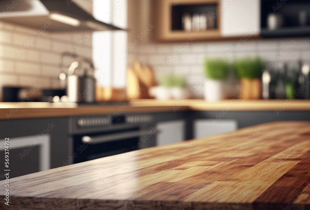 Kitchen Mockup of wooden table-top. Panorama banner for product ...