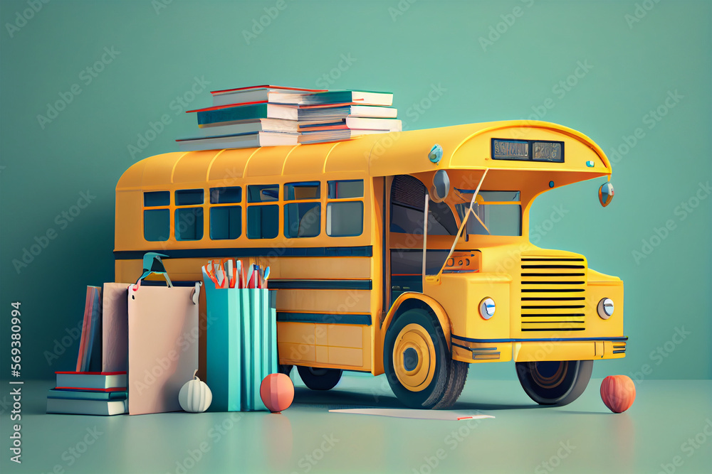 Yellow school bus converted to a moving library Stock Illustration ...