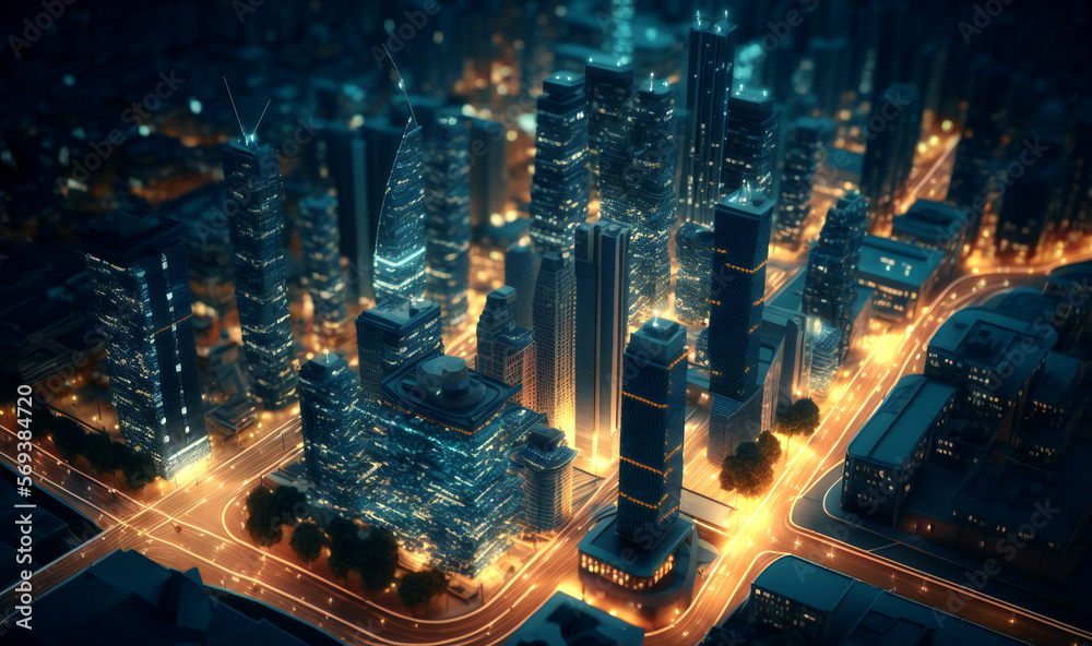 smart city at night, application development concept, smart city ...