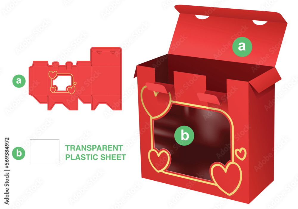 box with frame window die cut template and 3D mockup Stock Vector ...