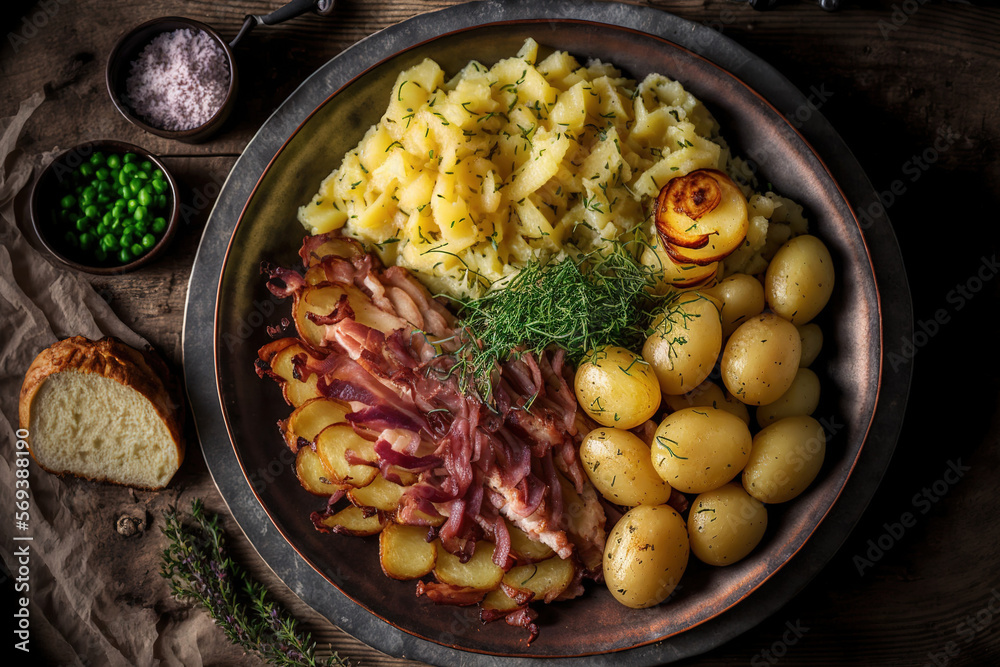 German style fried potatoes, also known as bratkartoffeln, are shown on ...