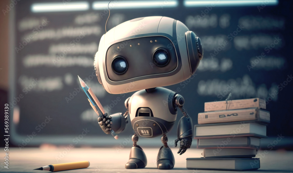 Robot Teacher teaching the Future cute small robot in school Stock ...