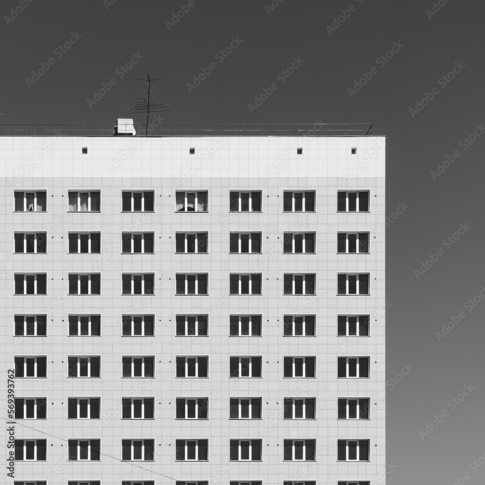 Geometric backdrop with lots of window rows. Simple classic design high ...