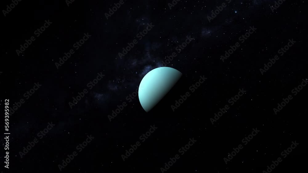 Planet Uranus of Solar System Rotating Camera Shot with Milky Way Stars ...