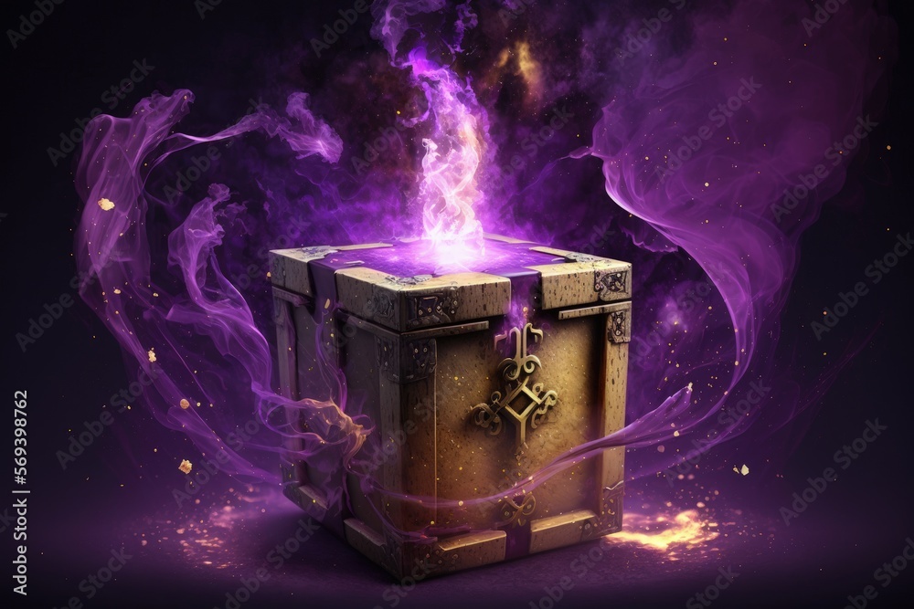 Pandora's box, purple magic coming out of fantasy box, Digital ...