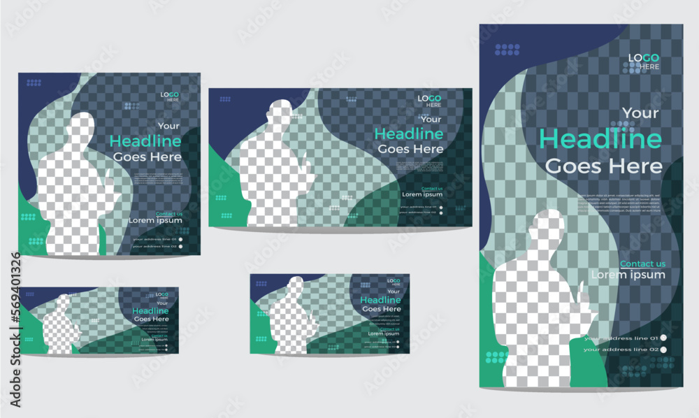 Modern creative advertising clean dark blue and green color banner ...