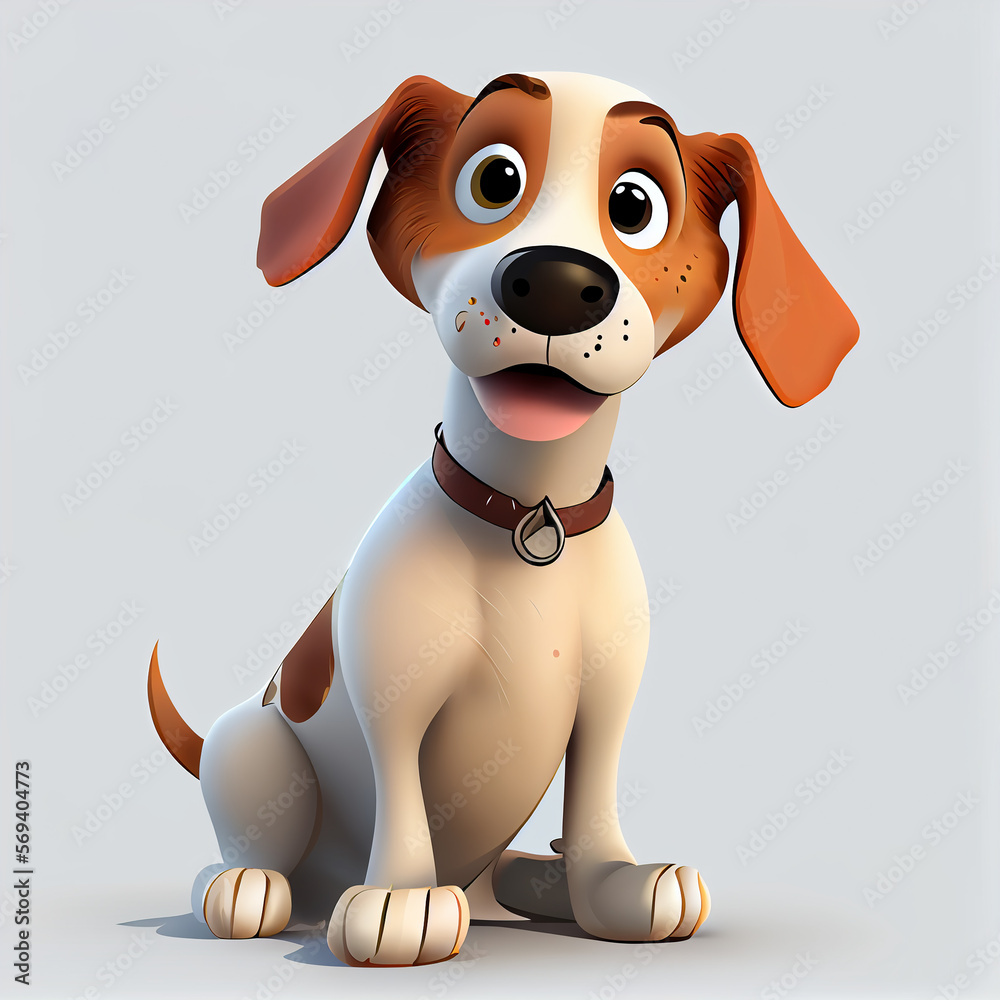Cute cartoon dog character. 3D animation on white background Stock ...