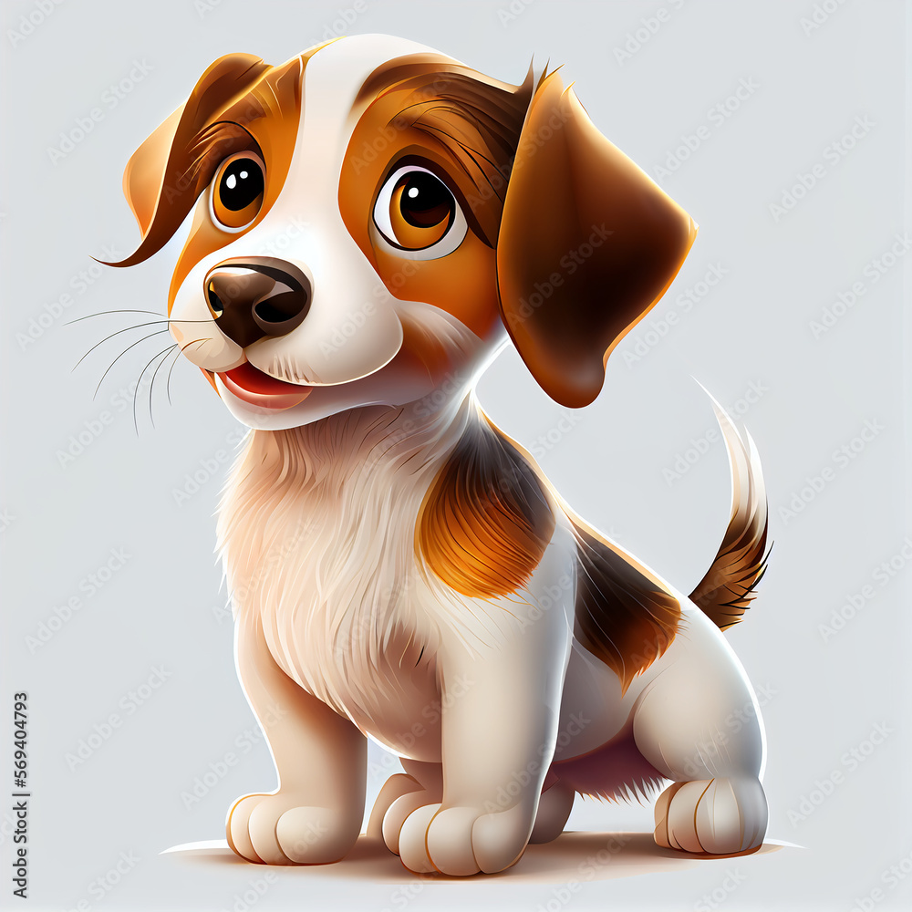 Cute cartoon dog character. 3D animation on white background Stock ...