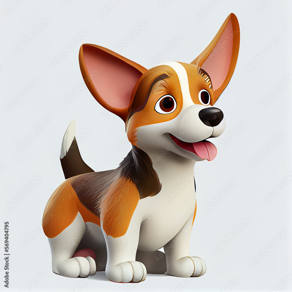 Cute cartoon dog character. 3D animation on white background Stock ...
