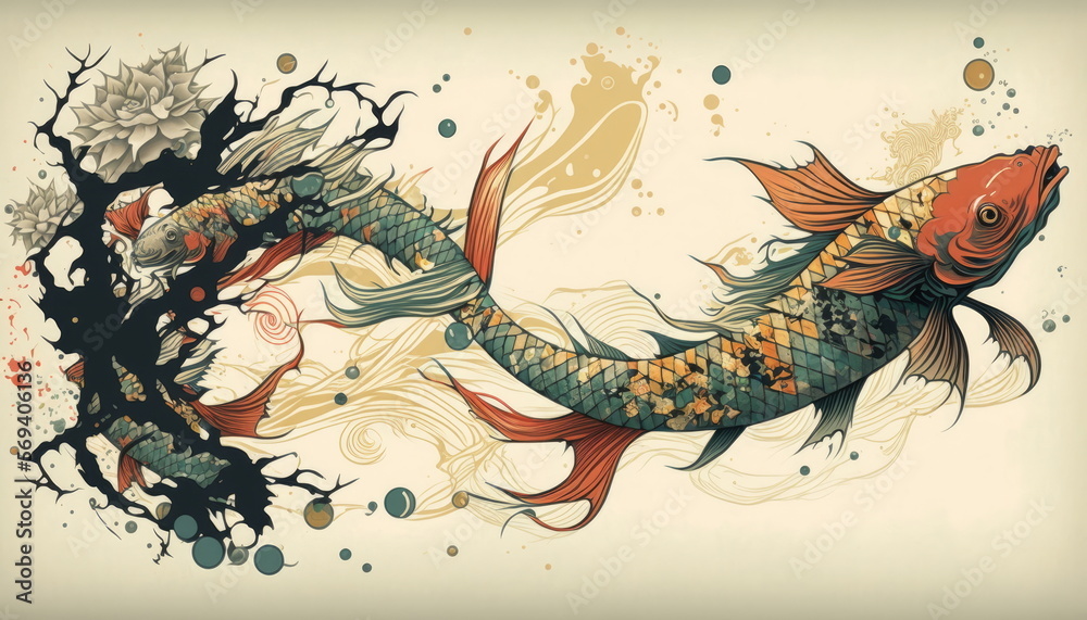 seamless pattern koi fish, vector illustration, Made by AI,Artificial ...